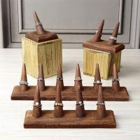 China Double Tier Custom Wooden Jewelry Finger Ring Display Stand Organizer with Logo Design for sale