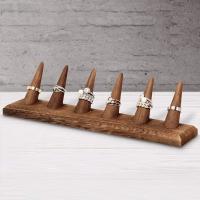 China Double Tier Custom Wooden Jewelry Finger Ring Display Stand Organizer with Logo Design for sale