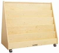 China Classroom Bookshelf Kids Storage Cabinet with Stain Color and Double-Sided Mobile Book Display for sale