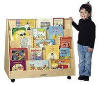 China Classroom Bookshelf Kids Storage Cabinet with Stain Color and Double-Sided Mobile Book Display for sale