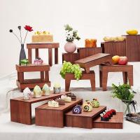 China Catering Decorative Hotel Bread Dessert Food Wood Rack Buffet Sweet Sushi Display Stand for sale
