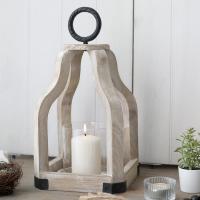 China Outdoor Patio Decor Wood Candle Lantern with Glass Candlestick Holder Printing Burned for sale