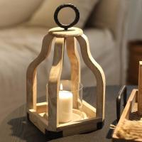 China Outdoor Patio Decor Wood Candle Lantern with Glass Candlestick Holder Printing Burned for sale