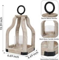 China Outdoor Patio Decor Wood Candle Lantern with Glass Candlestick Holder Printing Burned for sale