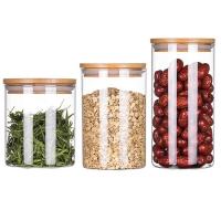 China Food grade thick borosilicate glass sealed bamboo lid canister for rice sugar spices for sale