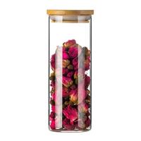 China Food grade thick borosilicate glass sealed bamboo lid canister for rice sugar spices for sale
