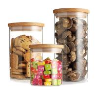 China Food grade thick borosilicate glass sealed bamboo lid canister for rice sugar spices for sale