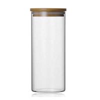 China Food grade thick borosilicate glass sealed bamboo lid canister for rice sugar spices for sale