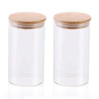 China Food grade thick borosilicate glass sealed bamboo lid canister for rice sugar spices for sale