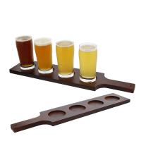 China Stain Color Custom Wooden Beer Tasting Paddle with Shot Glass Holder Tray FSC Certified for sale