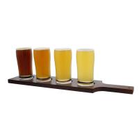 China Stain Color Custom Wooden Beer Tasting Paddle with Shot Glass Holder Tray FSC Certified for sale