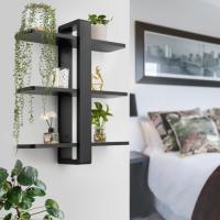 China Storage Holders Racks Black Pine Wood 3 Tier Large Shelf Home Decoration Plant Photo Display for sale