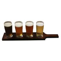 China Stain Color Custom Wooden Beer Tasting Paddle with Shot Glass Holder Tray FSC Certified for sale