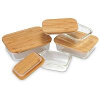 China Certificate FSC Ecofriendly Glass Storage Food Containers with Sustainable Bamboo Lids for sale