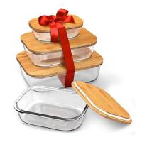 China Certificate FSC Ecofriendly Glass Storage Food Containers with Sustainable Bamboo Lids for sale