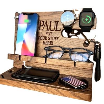 China Silk-screen Printed Wooden Docking Station for Men's Phone Wallet and Key Ideal Organizer for sale