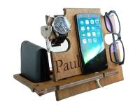 China Customized Logo Acceptable Wooden Stand for Phone Wallet Key Gift Men Docking Station for sale