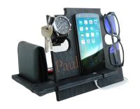 China Customized Logo Acceptable Wooden Stand for Phone Wallet Key Gift Men Docking Station for sale
