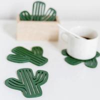 China Irregular Fashion Design Environmental Wood MDF Cup Coasters Green Leaf Cactus Cup Mat Decoration Mat for sale