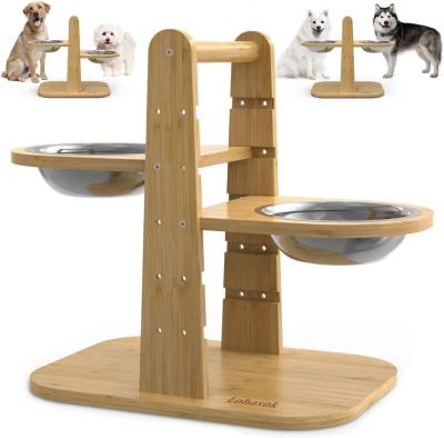 China Pet Food Bowl Stand Bamboo Elevated Feeder Stand for Adjustable Height NO LCD Display for sale