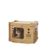 China Custom Double Layer Cat Cardboard House with 2 PCS Cat Scratching Pads Cat Scratcher House Save Space for sale