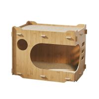 China Custom Double Layer Cat Cardboard House with 2 PCS Cat Scratching Pads Cat Scratcher House Save Space for sale