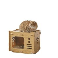 China Custom Double Layer Cat Cardboard House with 2 PCS Cat Scratching Pads Cat Scratcher House Save Space for sale