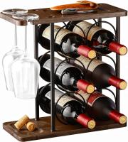 China Standing Type Countertop Wine Holder Stand with Wooden Tray and Organization for sale