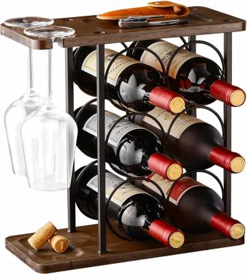 China Standing Type Countertop Wine Holder Stand with Wooden Tray and Organization for sale