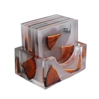 China Wood Plain Color Coasters Set with Custom Engraving and Blue Epoxy Resin Holder for sale