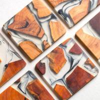 China Wood Plain Color Coasters Set with Custom Engraving and Blue Epoxy Resin Holder for sale