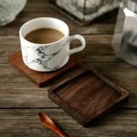China Wood Plain Color Coasters Set with Custom Engraving and Blue Epoxy Resin Holder for sale