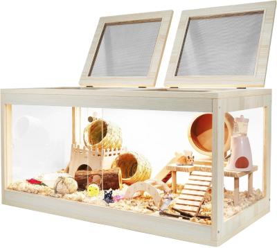 China Wooden Hamster Cage with Openable Top and Acrylic Sheets Solid Built House Included for sale