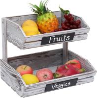 China Customized Logo 2 Tier Farmhouse Wooden Basket for Kitchen Dining Room and Guest Room for sale