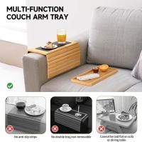 China Stocked Bamboo Sofa Arm Tray Table Large Couch Cup Holder Tray for Phone Cups Remote for sale