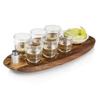 China Wooden Plain Color Acacia Wood Cup Holder Shot Glass Cups Serving Tray with Printing for sale