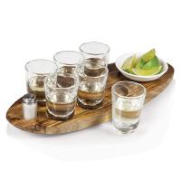 China Wooden Plain Color Acacia Wood Cup Holder Shot Glass Cups Serving Tray with Printing for sale