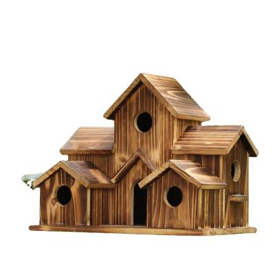 China Push-up Closure 6 Hole Handmade Natural Wooden Bird House for Hanging Outdoors Spot for sale