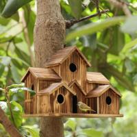 China Push-up Closure 6 Hole Handmade Natural Wooden Bird House for Hanging Outdoors Spot for sale
