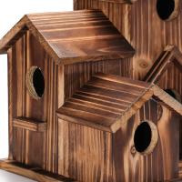 China Push-up Closure 6 Hole Handmade Natural Wooden Bird House for Hanging Outdoors Spot for sale
