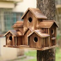 China Push-up Closure 6 Hole Handmade Natural Wooden Bird House for Hanging Outdoors Spot for sale