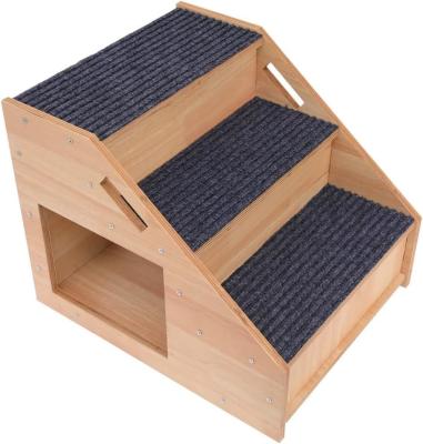 China Solid Pattern 3-Tier Wooden Dog Stairs with Non-Slip Steps and Cat House Button Closure for sale