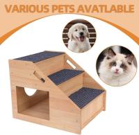 China Solid Pattern 3-Tier Wooden Dog Stairs with Non-Slip Steps and Cat House Button Closure for sale