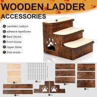 China OEM 3 tiers Wooden Dog Stairs Steps Non Slip Puppy Stairs with Storage Washable Carpeted for sale