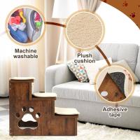 China OEM 3 tiers Wooden Dog Stairs Steps Non Slip Puppy Stairs with Storage Washable Carpeted for sale