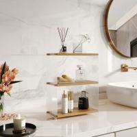 China Metal and Wooden 3 Tier Standing Vanity Shelf Countertop Bathroom Storage for Bedroom for sale