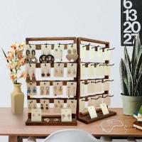 China Home Theme Wooden Foldable Jewelry Display Stand with Removable 32 Hooks and Ring Tray for sale