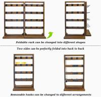 China Home Theme Wooden Foldable Jewelry Display Stand with Removable 32 Hooks and Ring Tray for sale