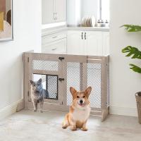 China High Quantity Wooden Free Standing Dog Gate with Cat Door Mesh and Customized Logo for sale