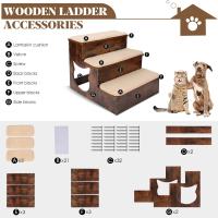 China 3 Tiers Wooden Dog Stairs Solid Wood Pet Steps with Non-Slip Pads and Washable Carpet for sale